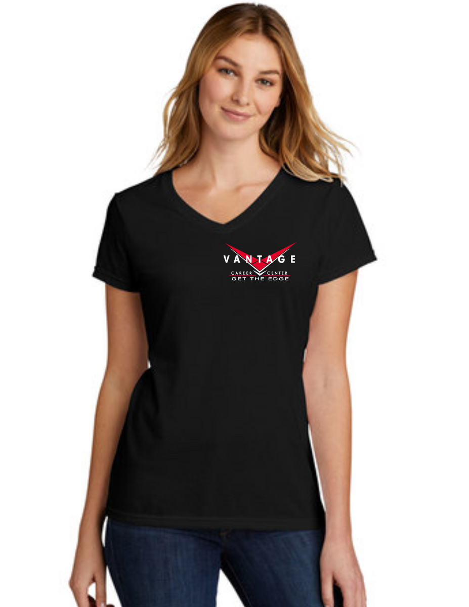 Ladies Vantage V-neck Left Chest – Sisters Embroidery